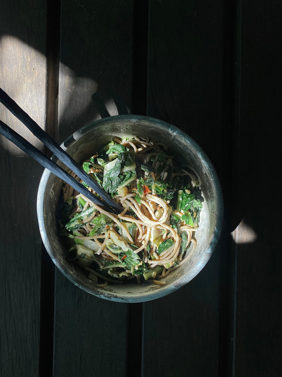 LEMON GARLIC RAINBOW CHARD PASTA WITH MEREDITH FARM GOATS FETA – Ayupotheca